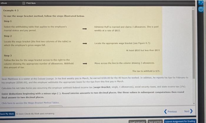 Solved ebook Pri tem Example 4-3 To use the wage bracket | Chegg.com