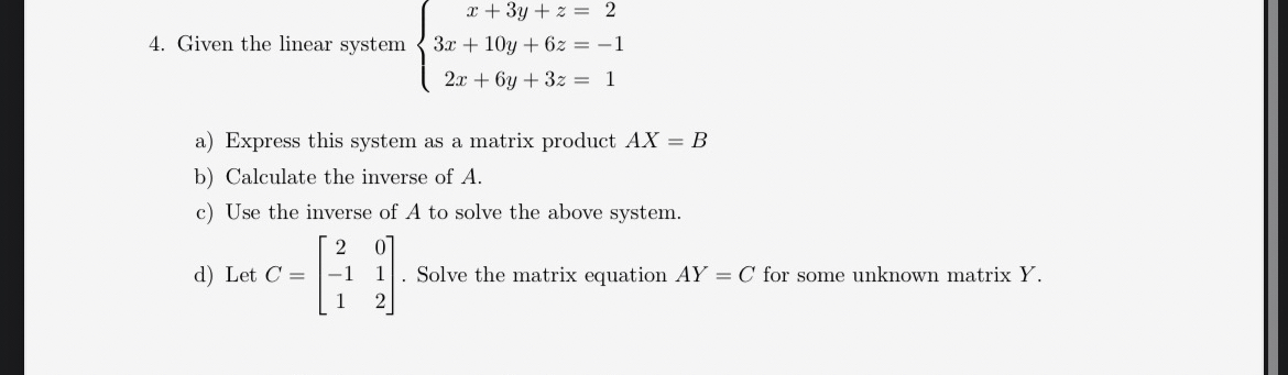 Solved Given the linear system | Chegg.com