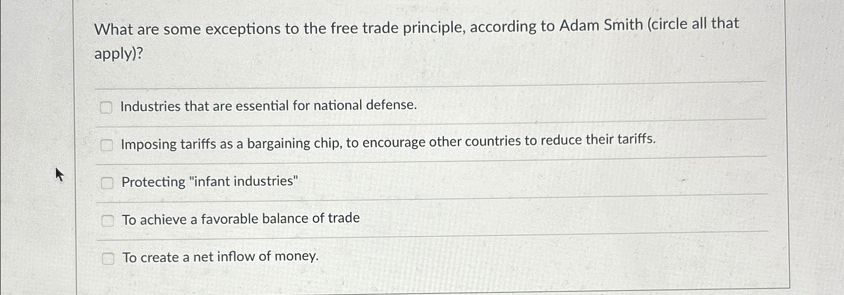 Solved What are some exceptions to the free trade principle, | Chegg.com