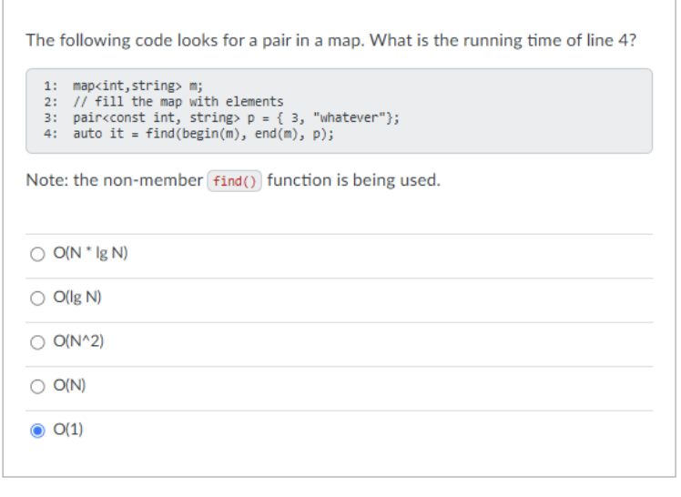 Solved The following code looks for a pair in a map. What is | Chegg.com