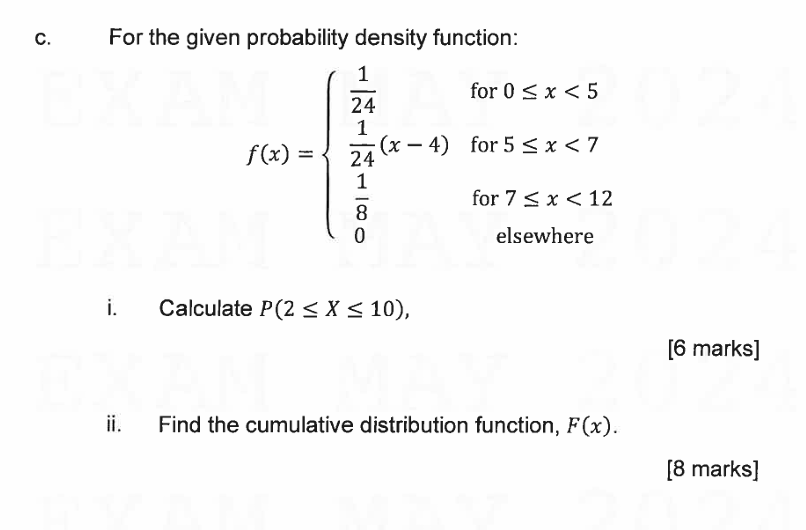 Solved c. ﻿For the given probability density | Chegg.com