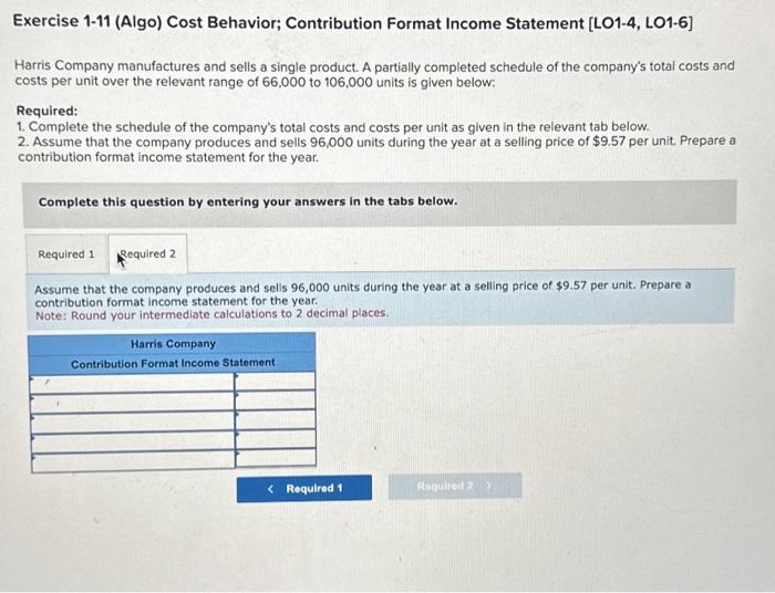 Solved Exercise 1-11 (Algo) Cost Behavior; Contribution | Chegg.com