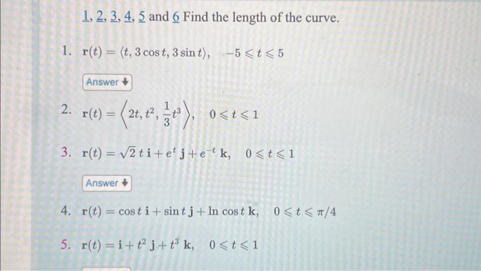 Solved 1,2,3,4,5 and 6 Find the length of the curve. | Chegg.com