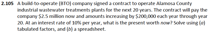 Solved 2.105 ﻿A build-to-operate (BTO) ﻿company signed a | Chegg.com