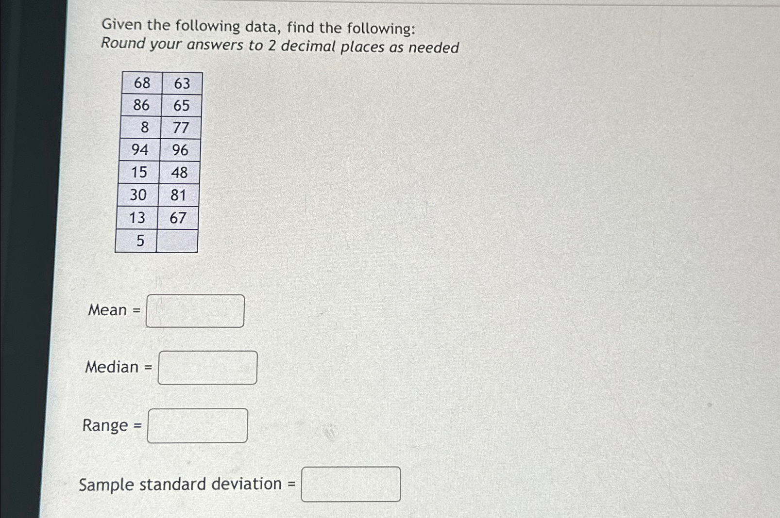 Given the following data, find the following:Round | Chegg.com