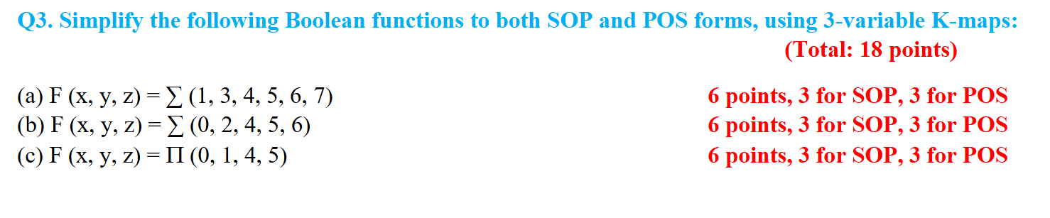 Q3. ﻿Simplify the following Boolean functions to both | Chegg.com