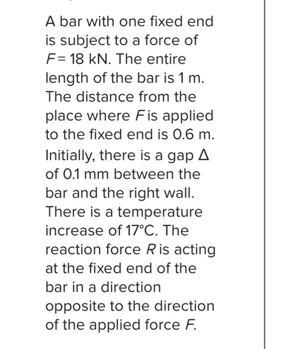 Solved A bar with one fixed end is subject to a force of | Chegg.com