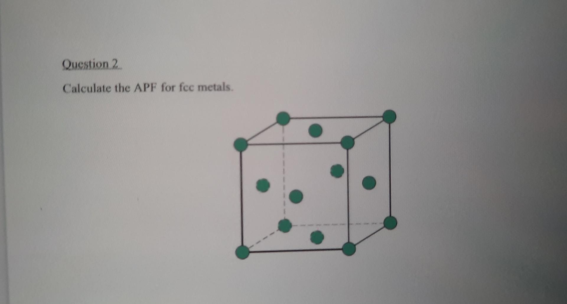 Solved Question 2 Calculate the APF for fcc metals. | Chegg.com