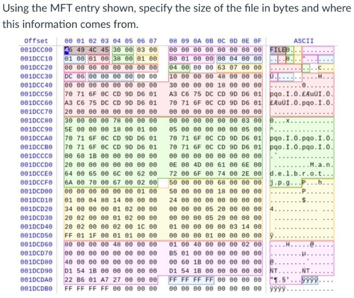 Solved Ꭺ Using the MFT entry shown, specify the size of the | Chegg.com