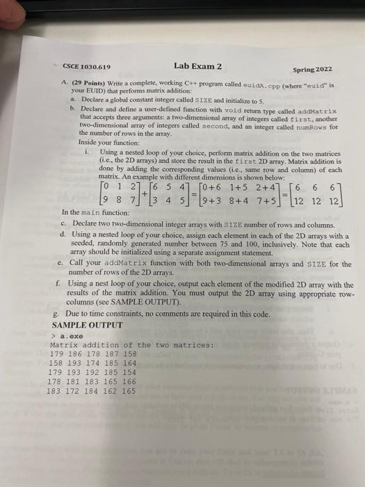 Solved 31-CP+3 CSCE 1030.619 Lab Exam 2 Spring 2022 A. (29 | Chegg.com