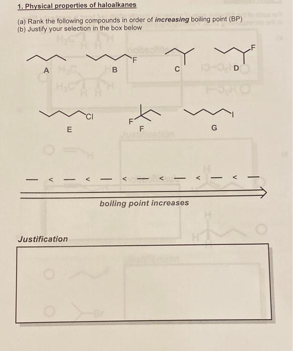 Solved 1. Physical properties of haloalkanes (a) Rank the | Chegg.com