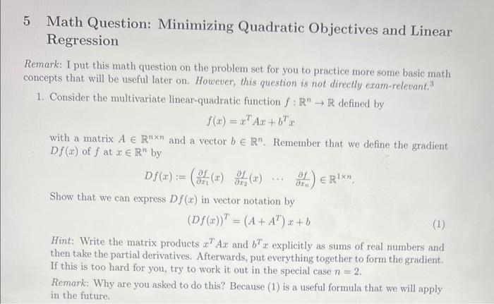 5 Math Question: Minimizing Quadratic Objectives and | Chegg.com
