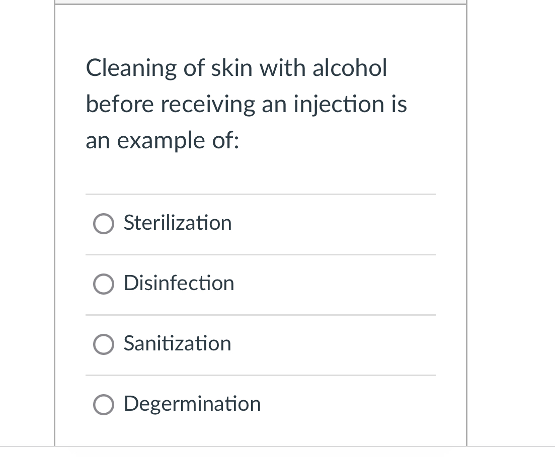 Solved Cleaning of skin with alcohol before receiving an | Chegg.com