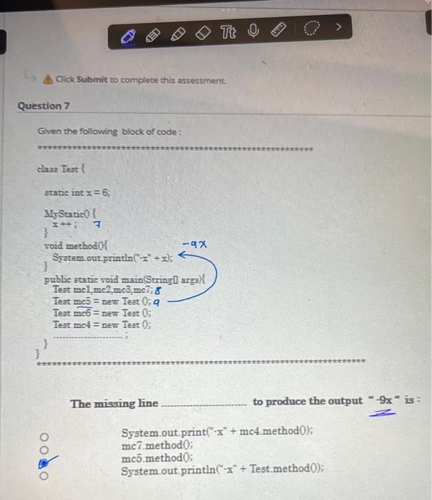 Solved The missing line to produce the output " −9x∗ is : | Chegg.com