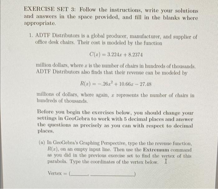 Solved EXERCISE SET 3: Follow the instructions, write your | Chegg.com