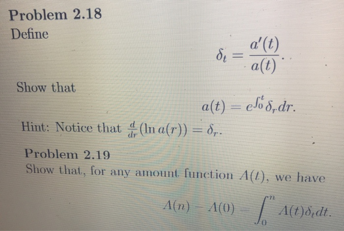 Solved Problem 2.18 Define di = d'(t) Show that a(t) = CSó | Chegg.com