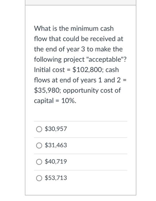 Solved What is the minimum cash flow that could be received | Chegg.com