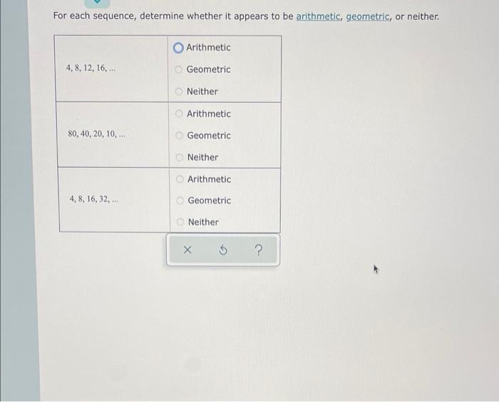 Solved For each sequence, determine whether it appears to be | Chegg.com