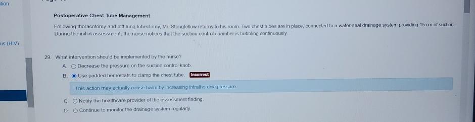 Solved Postoperative Chest Tube Management During the | Chegg.com