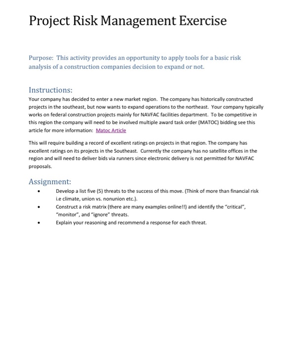 Solved Project Risk Management Exercise Purpose: This | Chegg.com