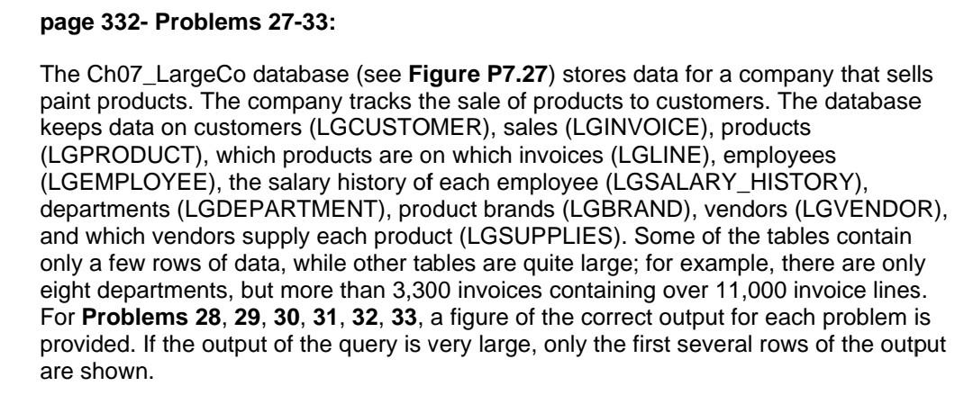 Solved page 332- Problems 27-33: The Ch07_LargeCo database | Chegg.com