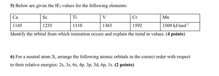Solved 5) Below are given the IE2 values for the following | Chegg.com