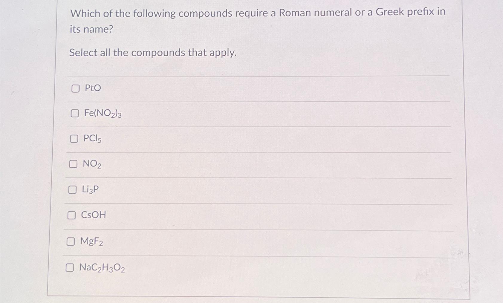 Solved Which of the following compounds require a Roman | Chegg.com
