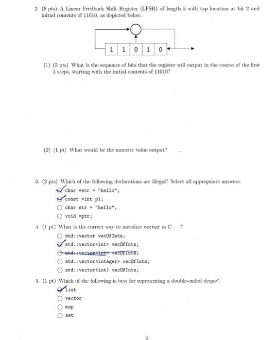 Solved 2. (6 pts) A Linear Feedback Shift Register (LFSR) of | Chegg.com