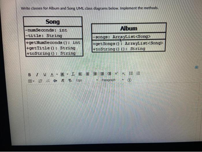 Solved Write classes for Album and Song UML class diagrams | Chegg.com