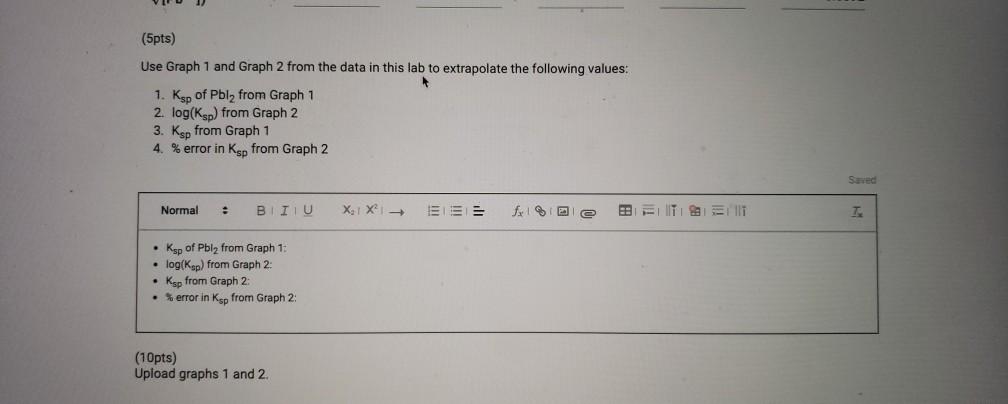 I need to find the Ksp of PbI from Graph 1 and Ksp | Chegg.com