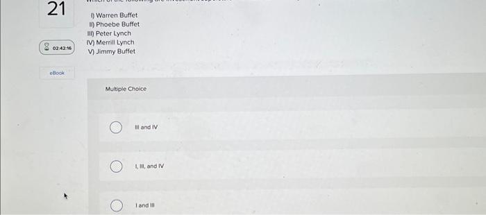 D) Warren Buffet iI) Phoebe Buffet III) Peter Lynch | Chegg.com