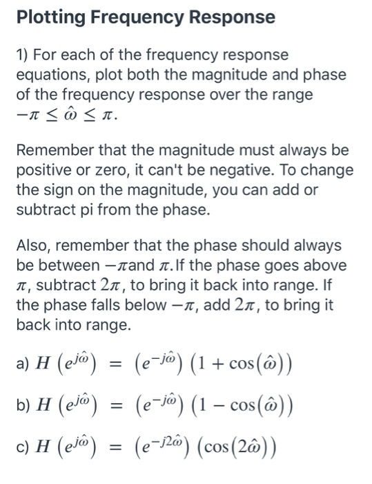 Solved Plotting Frequency Response 1) For each of the | Chegg.com