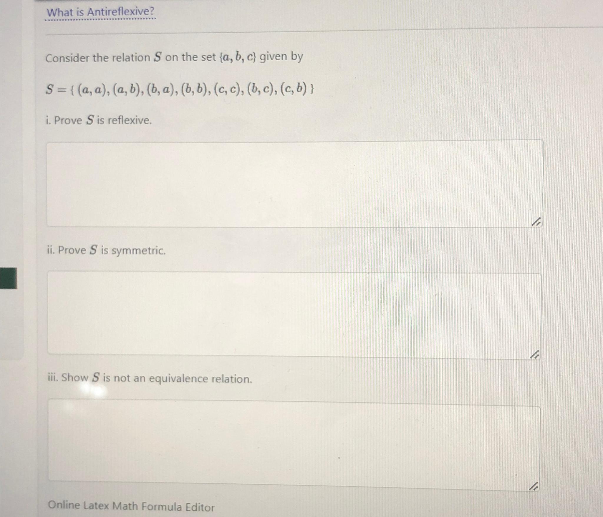 Solved What is Antireflexive?Consider the relation S ﻿on the | Chegg.com
