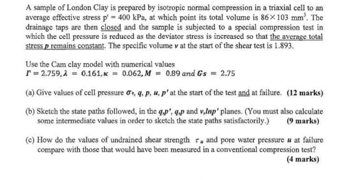 A sample of London Clay is prepared by isotropic | Chegg.com