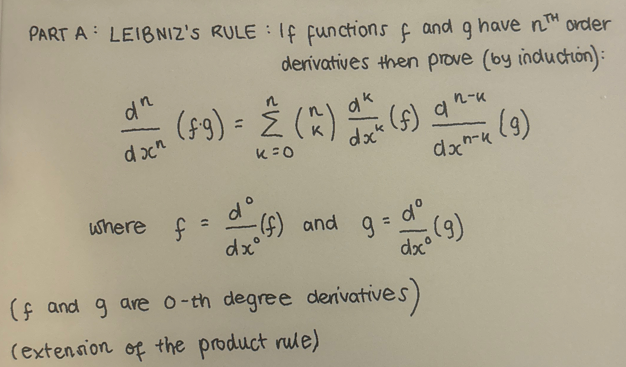 Solved PART A: LEIBNIZ's RULE: If functions f ﻿and g ﻿have | Chegg.com