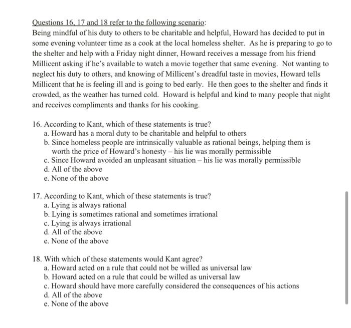 Questions 16,17 and 18 refer to the following | Chegg.com