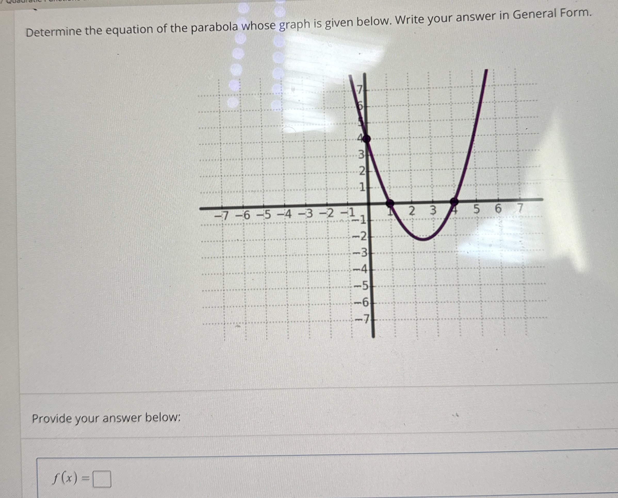 Solved Determine the equation of the parabola whose graph is | Chegg.com