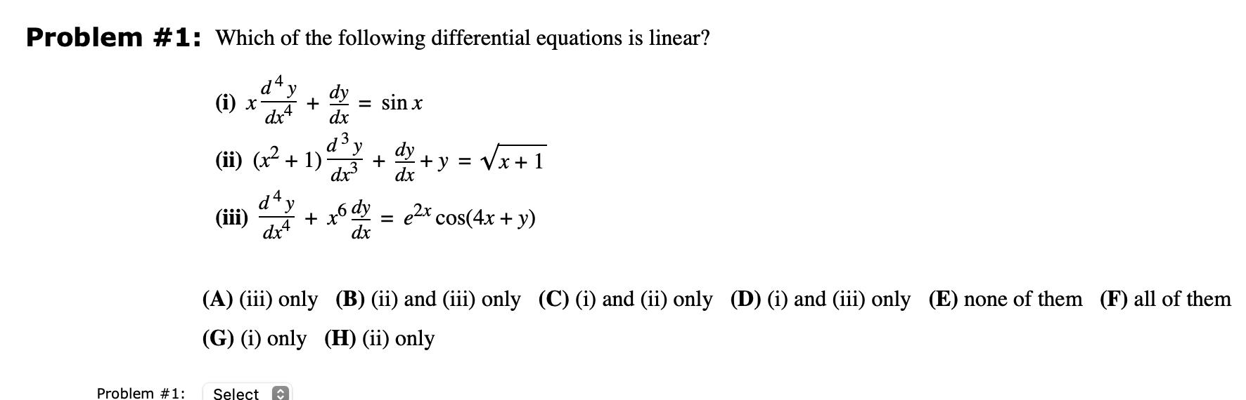 Solved Problem # 1: Which of the following differential | Chegg.com