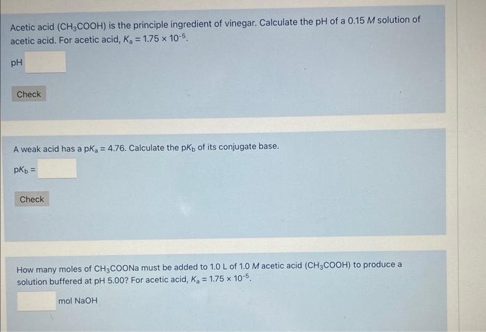 Solved Acetic acid (CH3COOH) is the principle ingredient of | Chegg.com