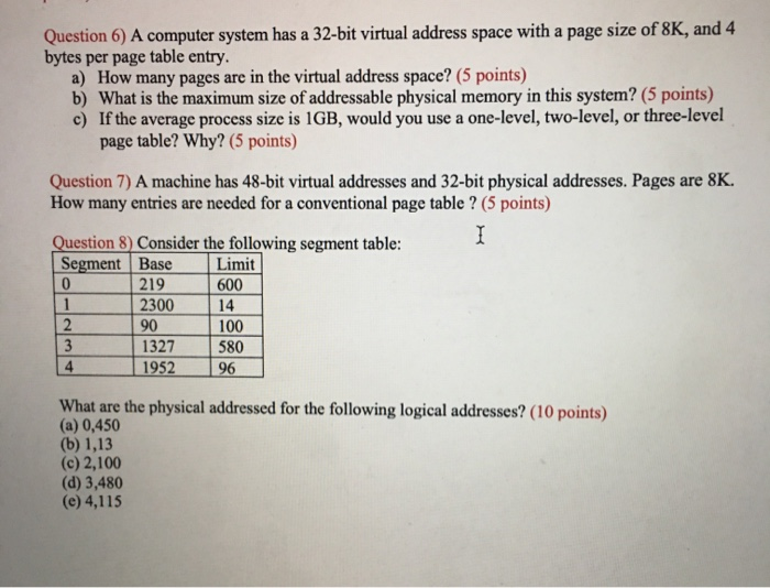 Solved ion 6 A Computer System Has A 32 bit Virtual