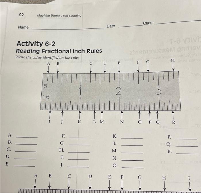 Solved 92 Machine Trades Print Reading Class Name Date | Chegg.com