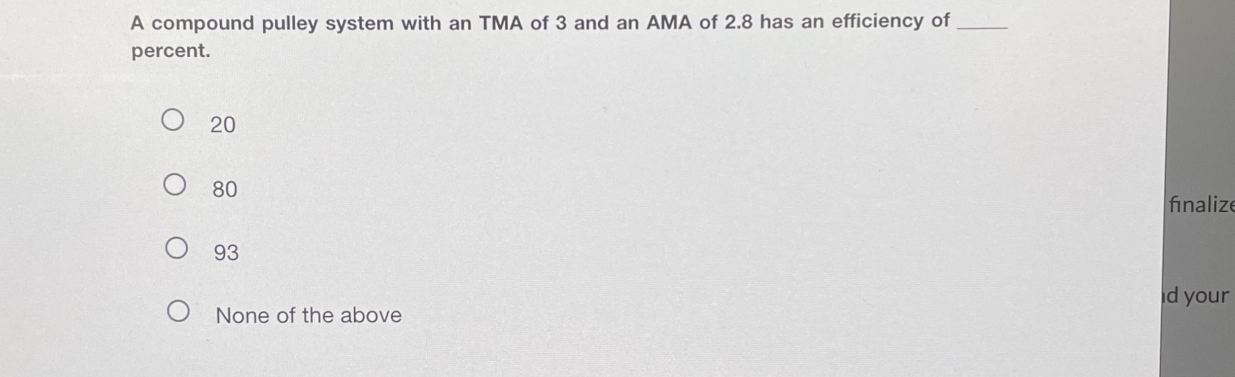Solved A compound pulley system with an TMA of 3 ﻿and an AMA | Chegg.com