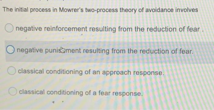 Solved The initial process in Mowrer's two-process theory of | Chegg.com