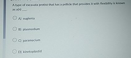 Solved A type of excavata protist that has a pellicle that | Chegg.com