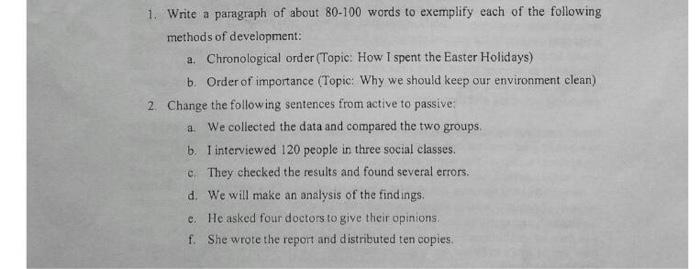Solved 1. Write a paragraph of about 80-100 words to | Chegg.com
