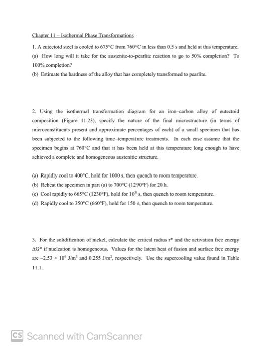 Solved Chapter 11 - Isothermal Phase Transformations 1. A | Chegg.com