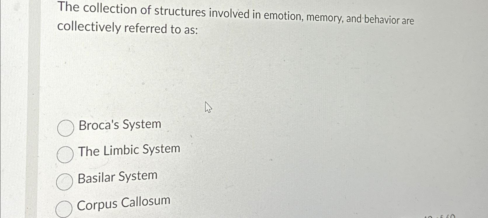 Solved The collection of structures involved in emotion, | Chegg.com