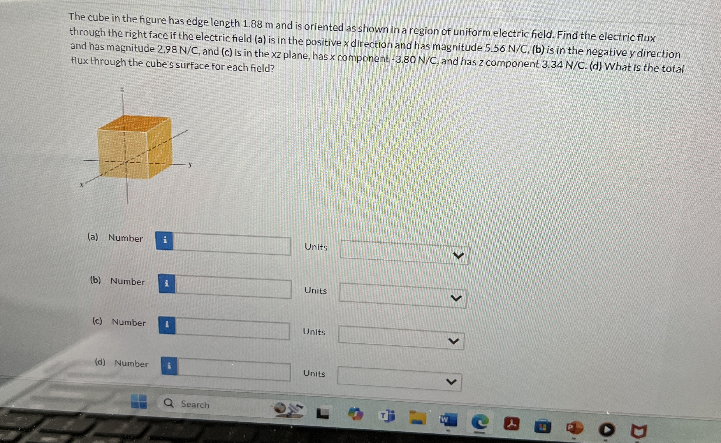 Solved The cube in the figure has edge length 1.88 ﻿m and is | Chegg.com
