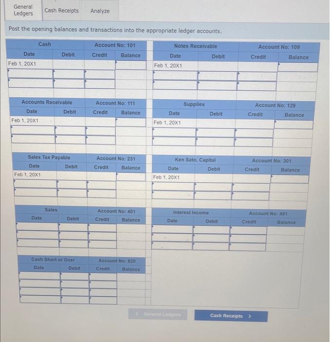 Solved General Cash Receipts Analyze Ledgers Post the | Chegg.com