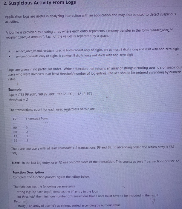 Solved 2. Suspicious Activity From Logs Application logs are | Chegg.com